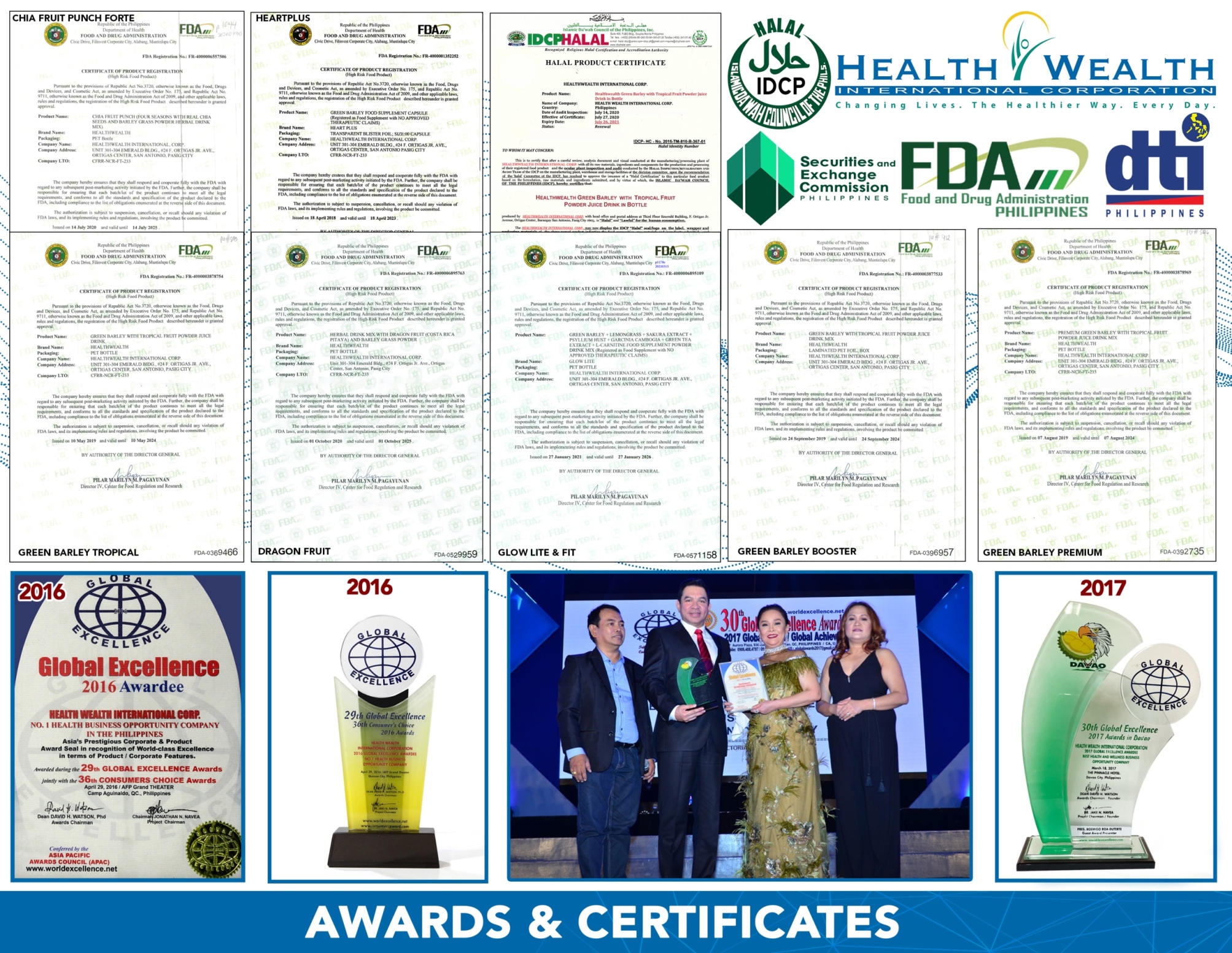 Awards and Certificates - Health Wealth International Corporation